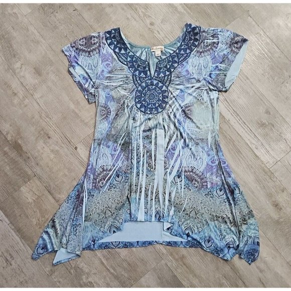 Unity | Tops | World Unity Top S Blue Artsy Boho Hippie Stretch Knit ...